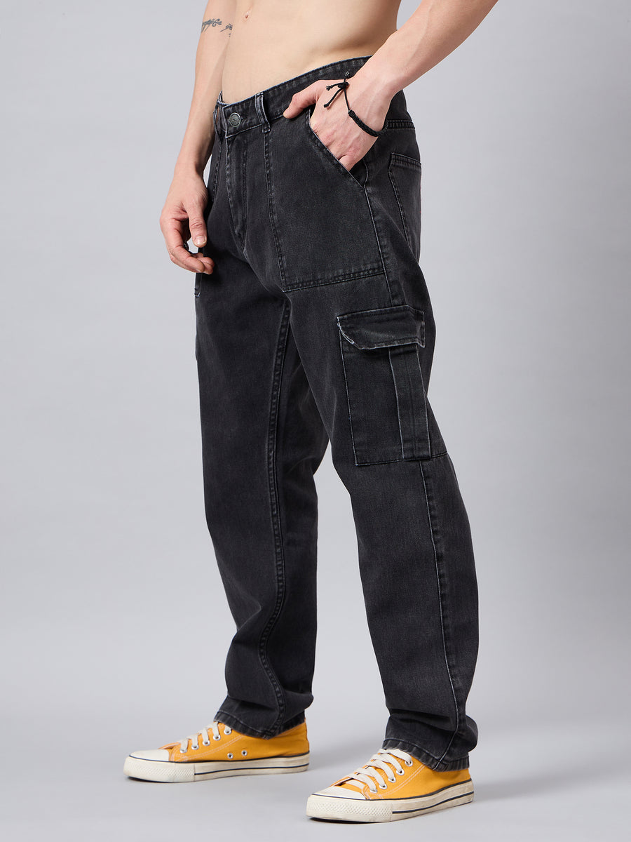 Studio Nexx Men's Black Baggy Denim Cargo|Cargo Pants For Men|Cargo Pants