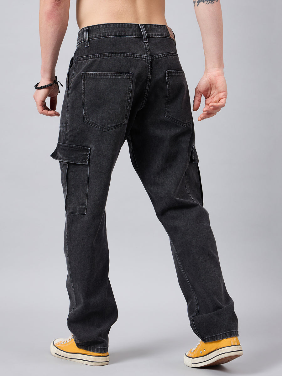 Studio Nexx Men's Black Baggy Denim Cargo|Cargo Pants For Men|Cargo Pants