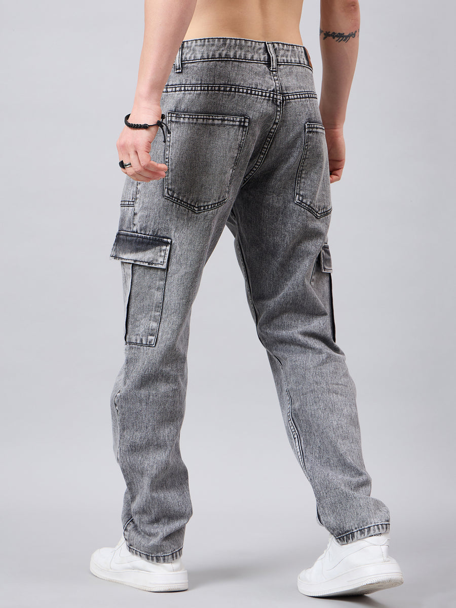 Studio Nexx Men's Light Grey Baggy Denim Cargo|Cargo Pants For Men ...